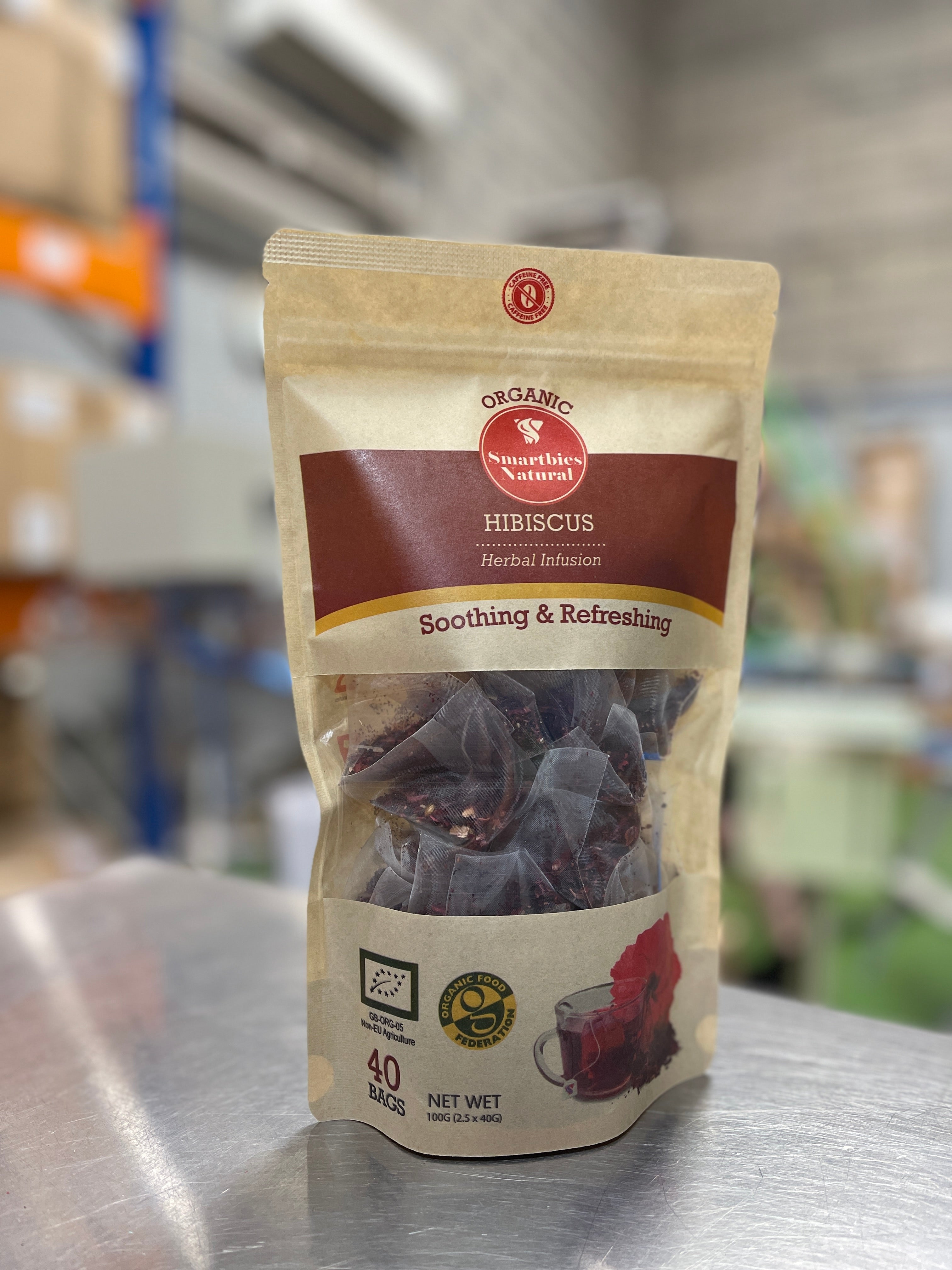 Organic Hibiscus Flowers Herbal Infusion Tea, 40 Biodegradable Tea bag ...